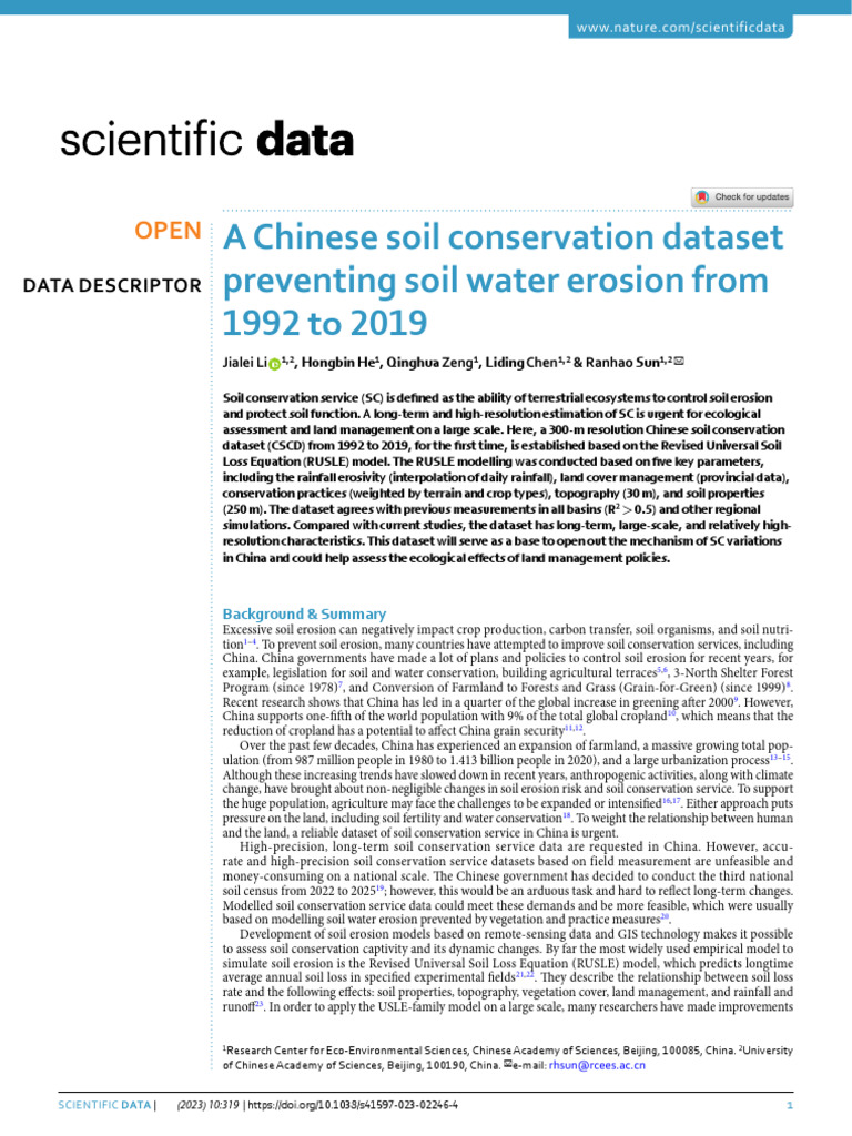 A Chinese Soil Conservation Dataset Preventing Soil Water Erosion From ...