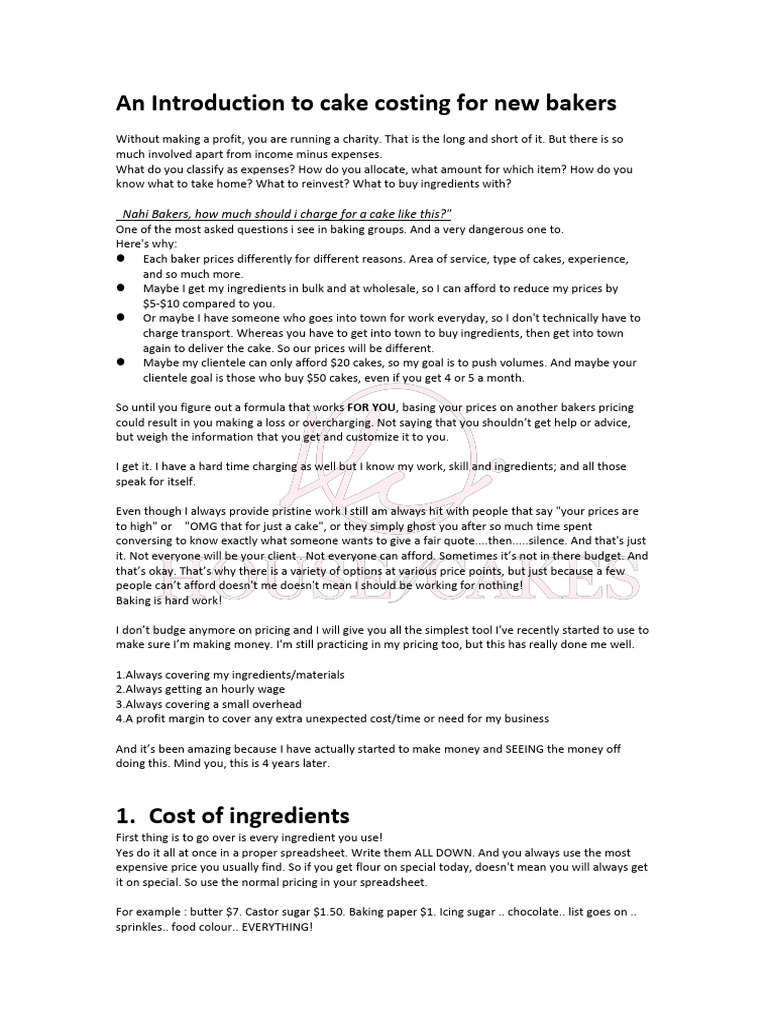 An Introduction To Cake Costing For New Bakers | PDF | Cakes | Chocolate