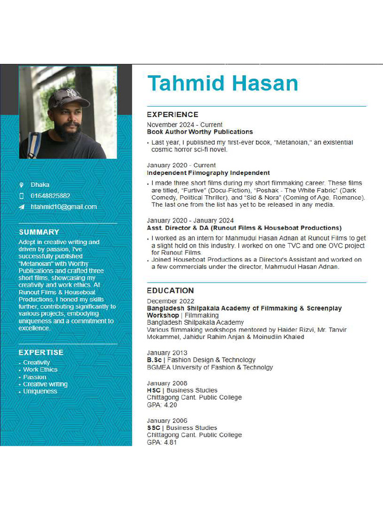 Resume of Tahmid Hasan | PDF