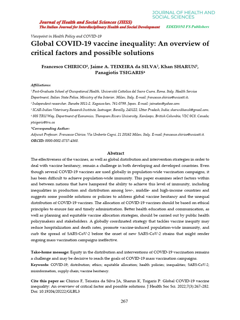 Chirico Et Al JHSS 267 282 | PDF | Vaccines | Vaccination