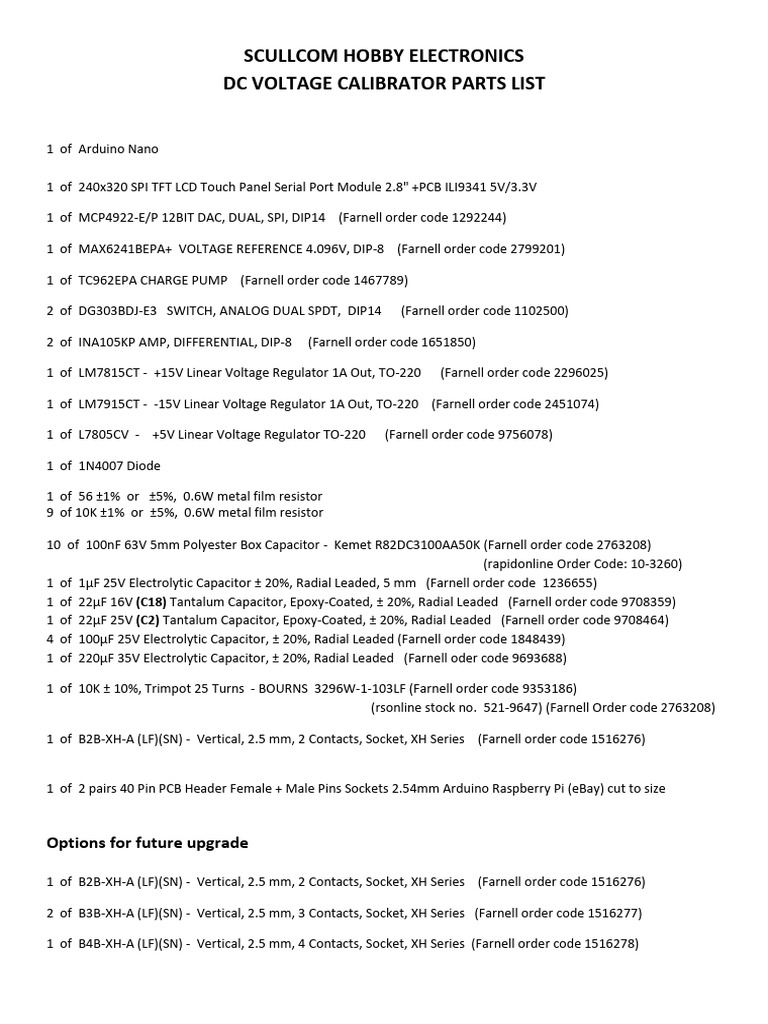 DC_Voltage_Calibrator_Parts_List | PDF
