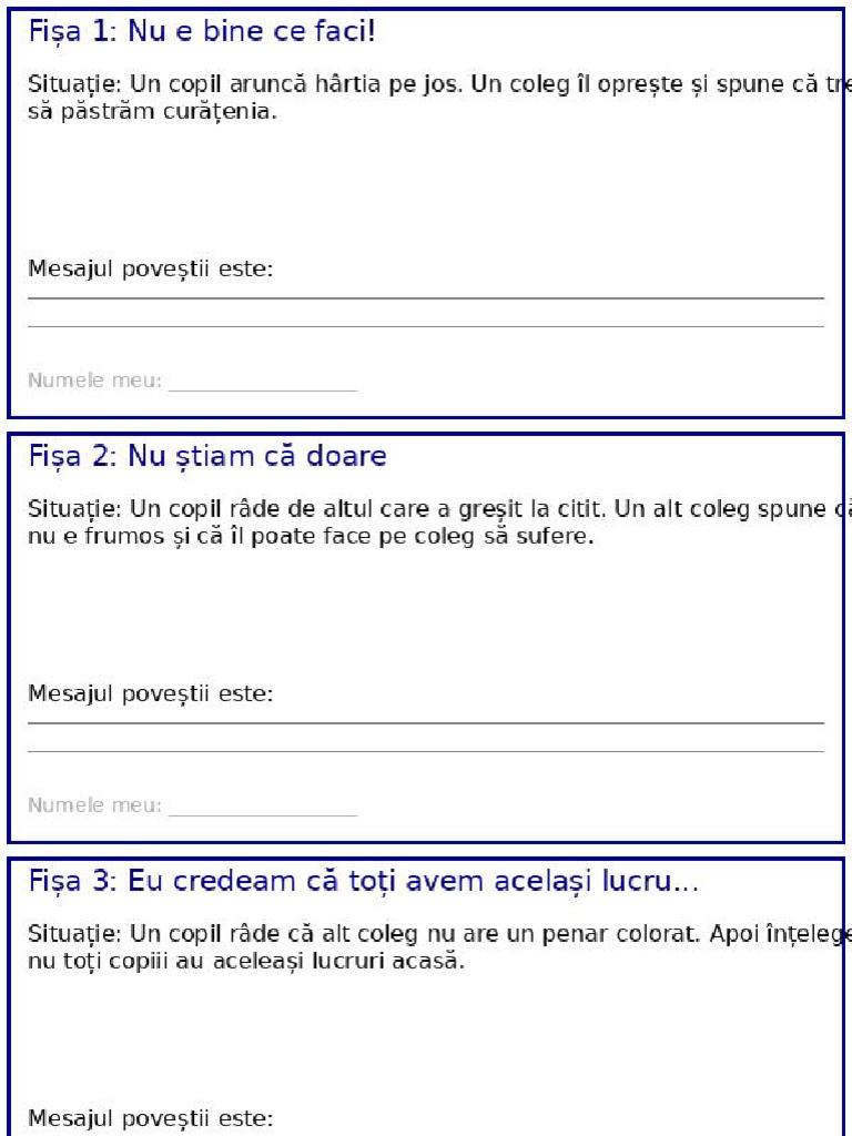Fise Joc de Rol Clasa I Colorat | PDF