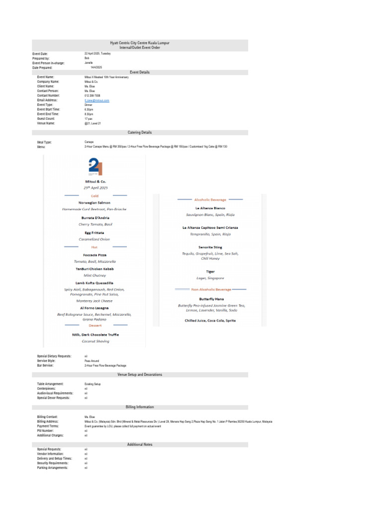 Event Order - Mitsui & Co - 22 April 2025 - @21 | PDF