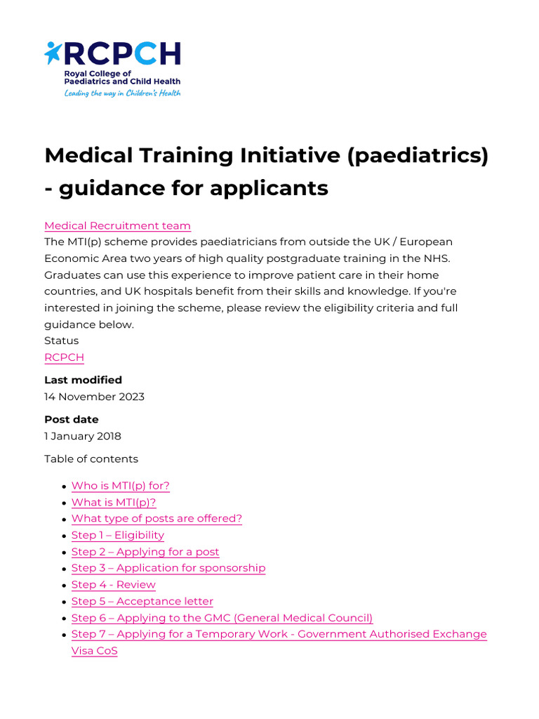 MTI(p) Scheme for Overseas Paediatricians | PDF | Residency (Medicine ...