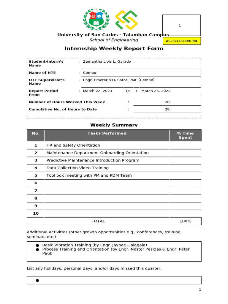 USC Engineering Internship Weekly Report | PDF