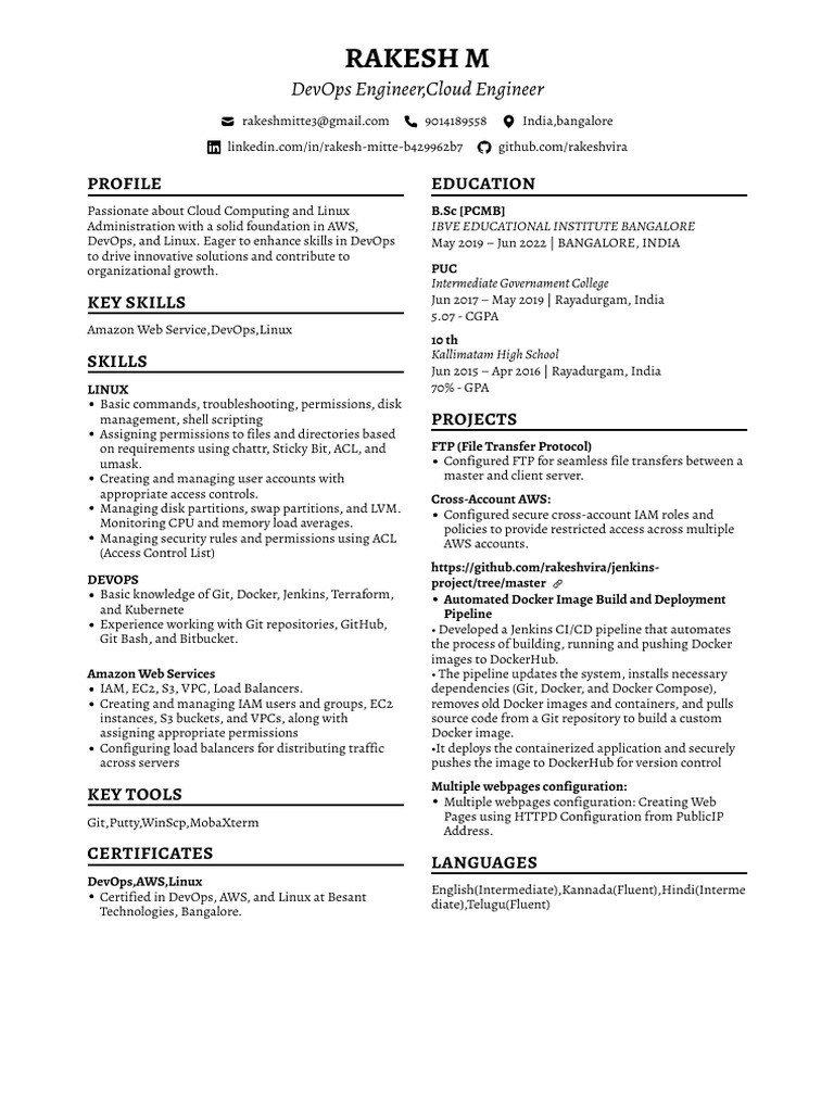 DevOps Engineer Resume - Rakesh M | PDF | Amazon Web Services | File Transfer Protocol
