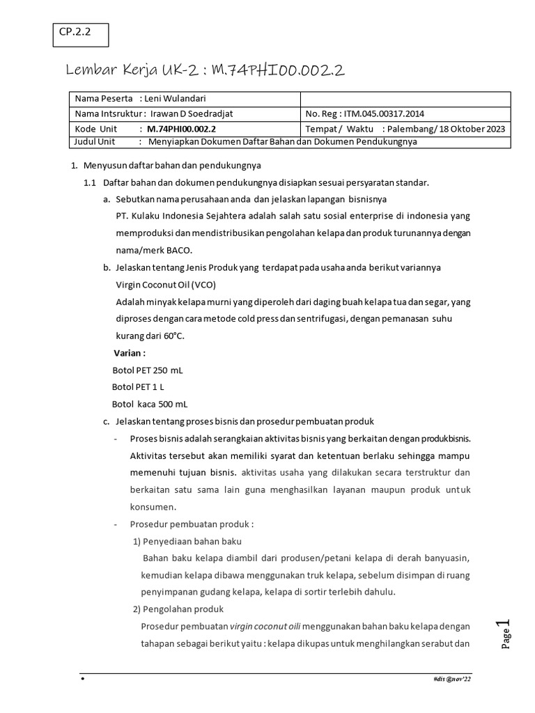 Leni Wulandari - LKP Penyelia Halal UK 2 | PDF