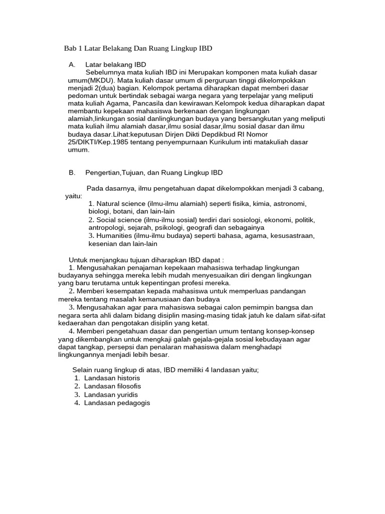 Bab 1 Latar Belakang Dan Ruang Lingkup IBD - Docx Mima | PDF