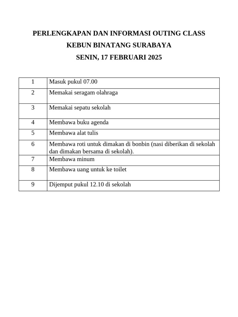 Informasi Outing Class | PDF