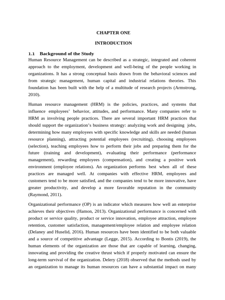 The Effect of Human Resource Management (HRM) Practices On Employee Performance Chapter One ...