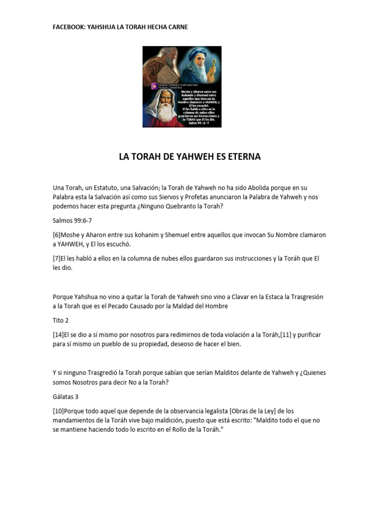 La Torah de Yahweh Es Eterna | PDF | Tora | Creencia religiosa y doctrina