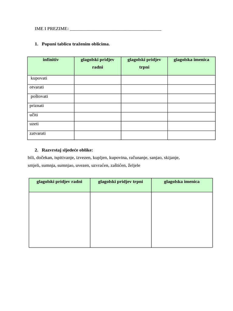 GL Pridjev I Imenica Provjera | PDF