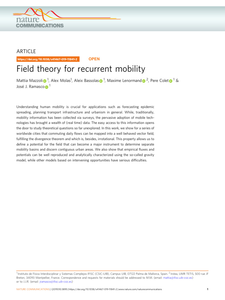 Field Theory For Recurrent Mobility | PDF | Angle | Area