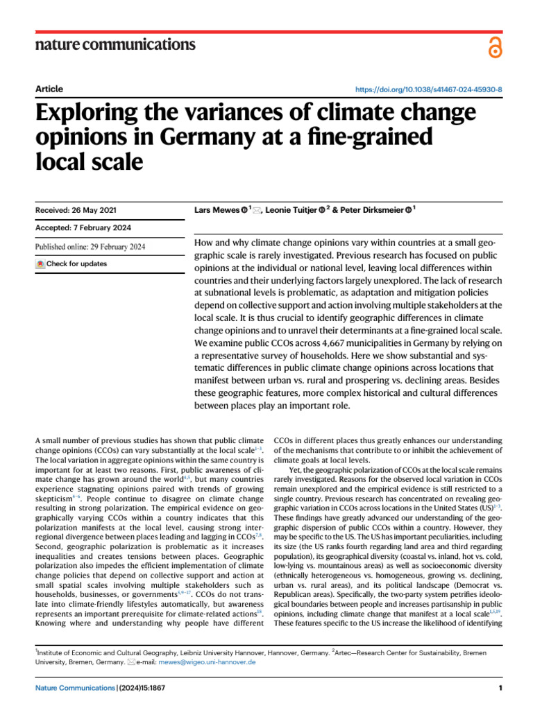 Exploring The Variances of Climate Change Opinions in Germany at A Fine ...