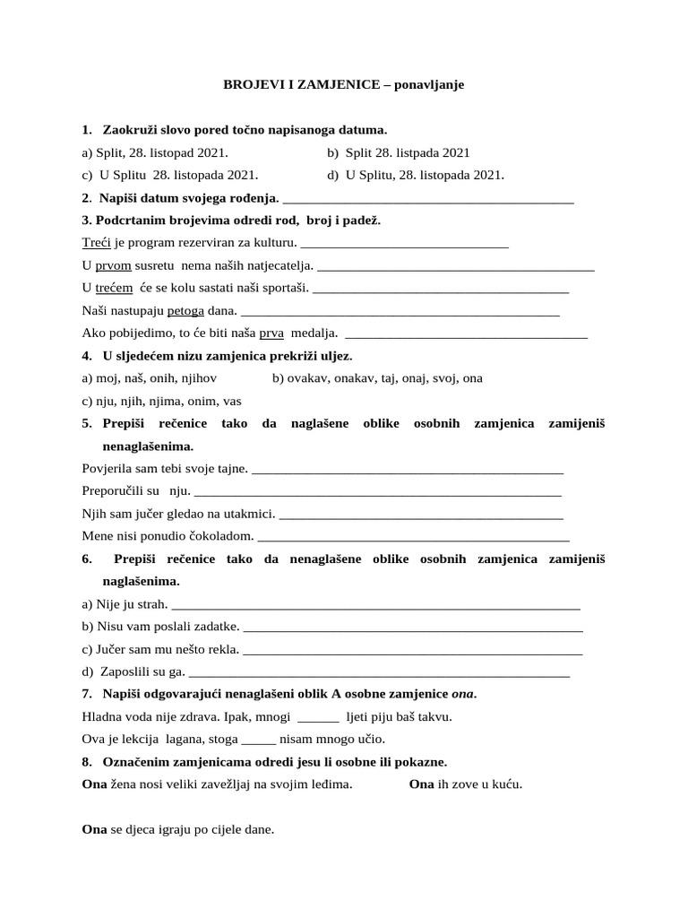 Brojevi I Zamjenice | PDF