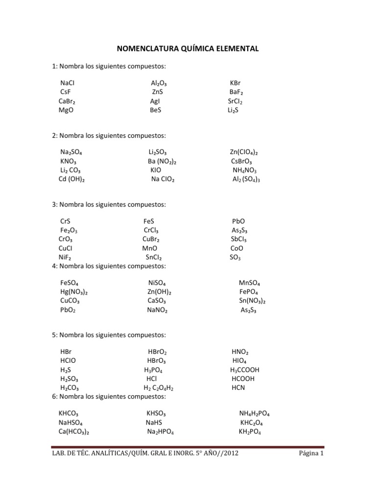 Nomenclatura Elemental 2012 | PDF | Sustancias químicas | Compuestos ...