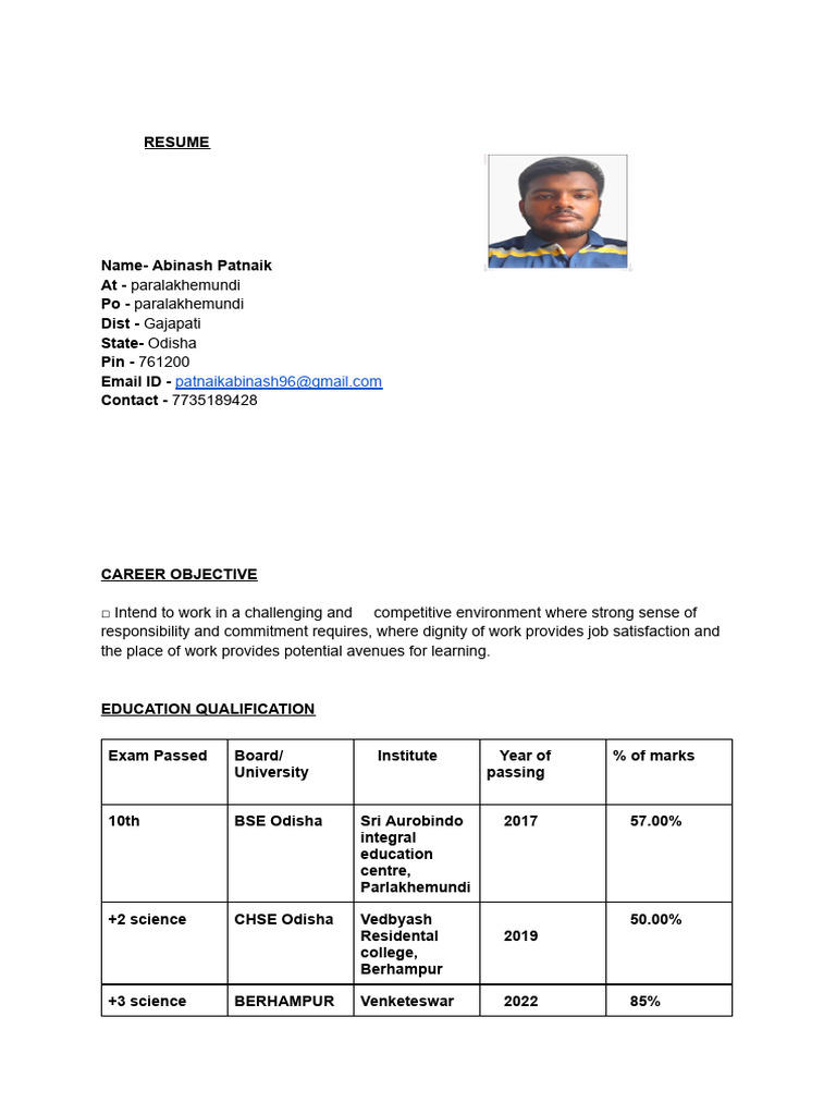 Abinash patnaik resume - Abinash Patnaik (1) | PDF