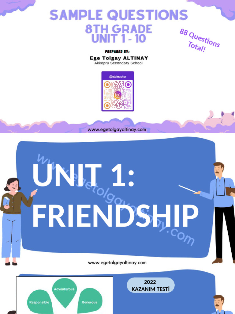 8th Grade - All Sample Questions (Without Answers) - Unit 1-10 - Ege Tolgay Altinay | PDF