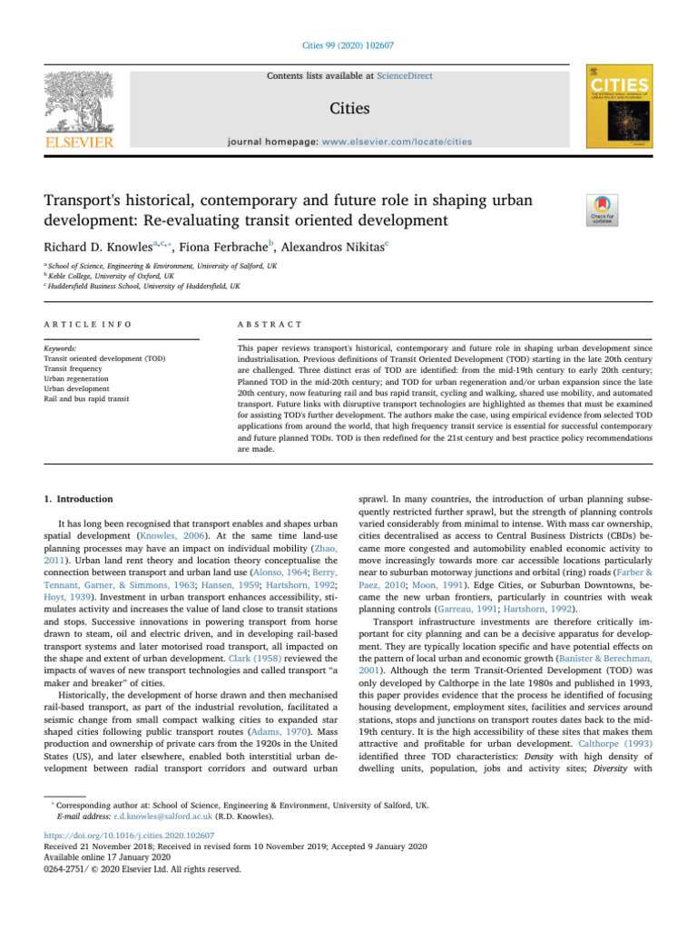 Transport's Historical, Contemporary and Future Role in Shaping Urban ...