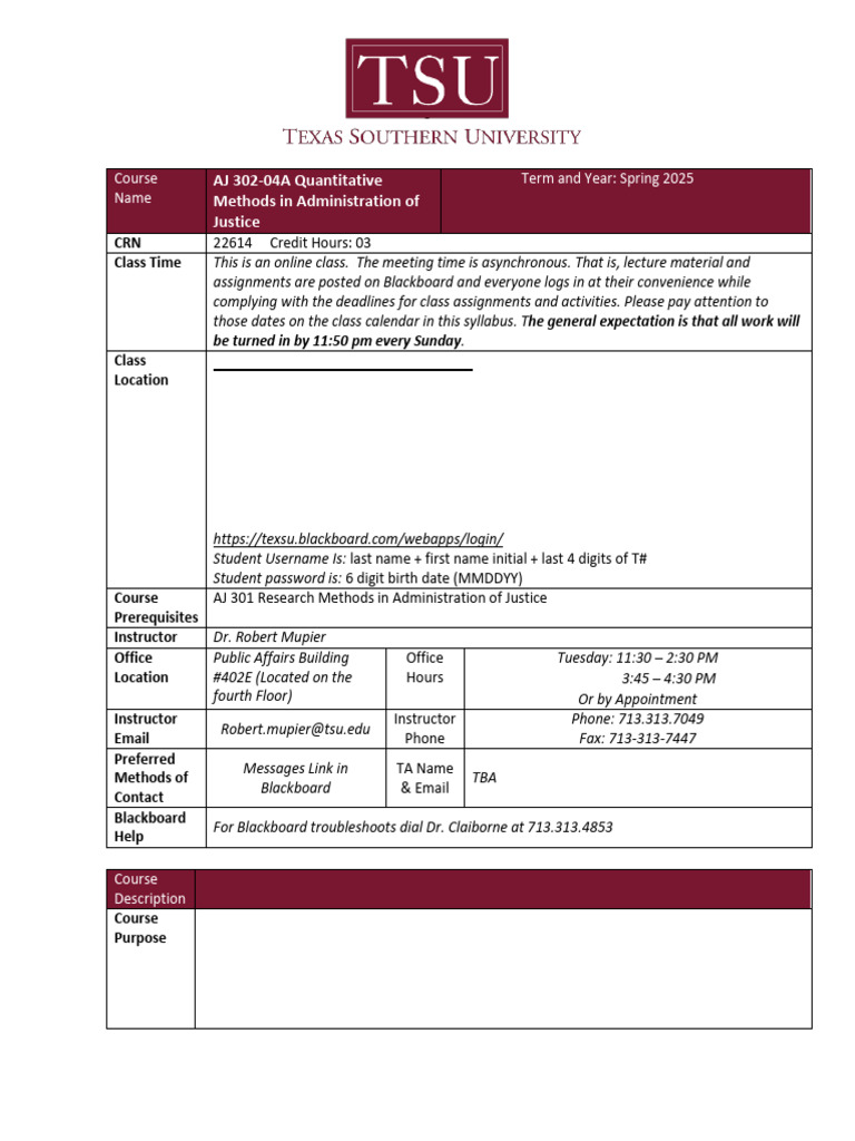 AJ302-04A QuantMeth Syllabus SP25 | PDF | Statistics | Regression Analysis