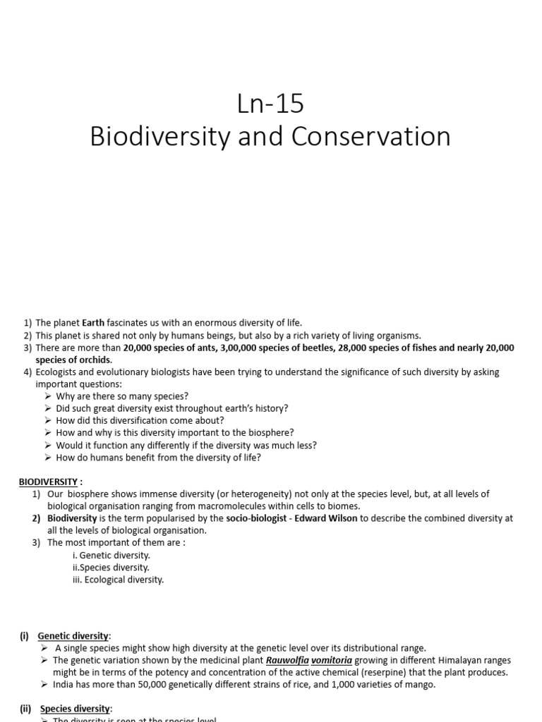 Ln-15. Biodiversity and Conservation | PDF | Biodiversity ...