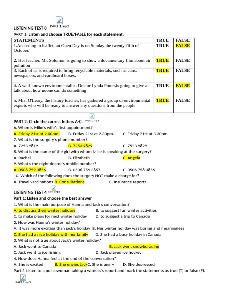 Listening Test: True/False Statements | PDF | Food And Agriculture ...