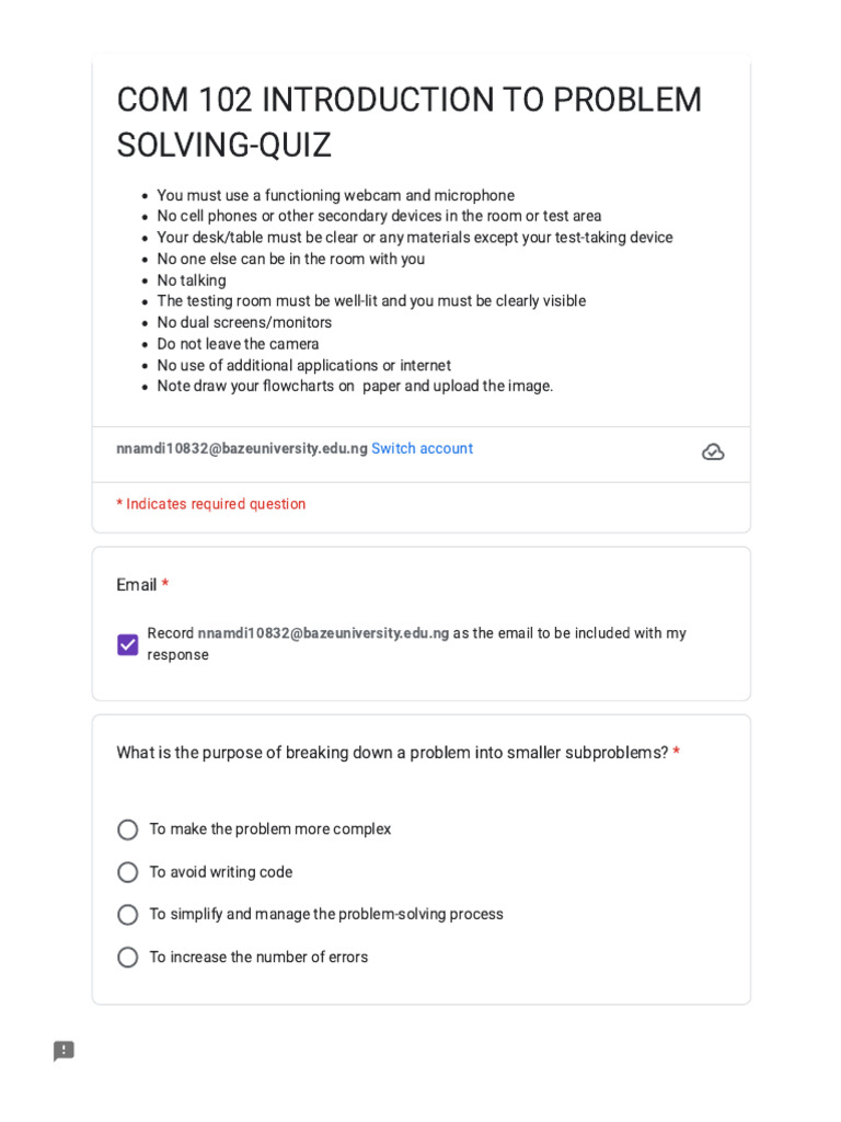 COM 102 INTRODUCTION TO PROBLEM SOLVING-QUIZ | PDF | Algorithms | Computer Program