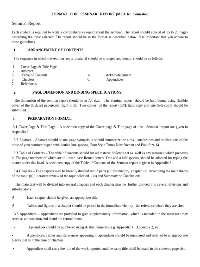 Seminar Report Format for MCA Students | PDF | Writing | Written ...
