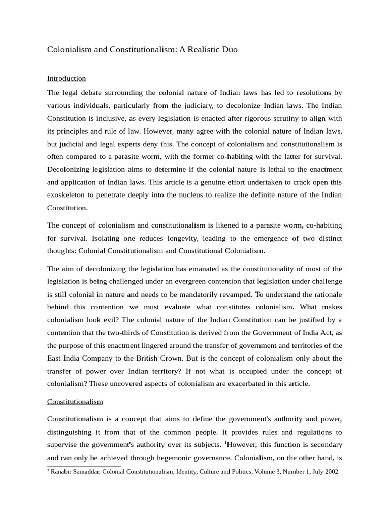 Colonialism and Constitutionalism A Realistic Duo | PDF | Constitution ...
