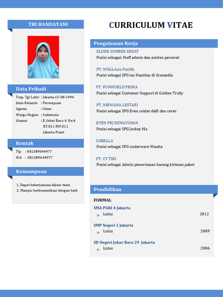 CV Tri Handayani | PDF