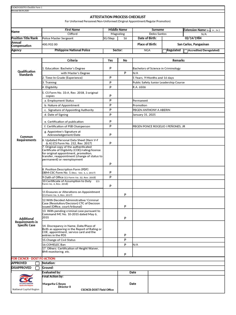CSC-CHECKLIST-2-1 PSSG DELOS SANTOS | PDF