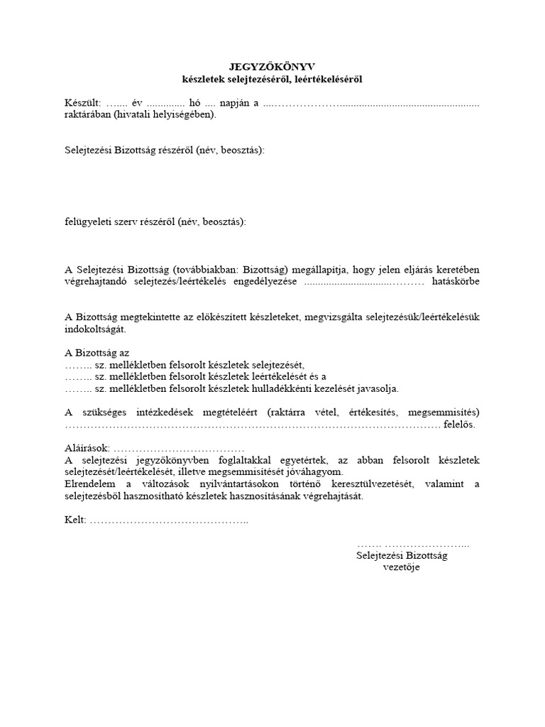 Selejt Jegyzokonyv | PDF