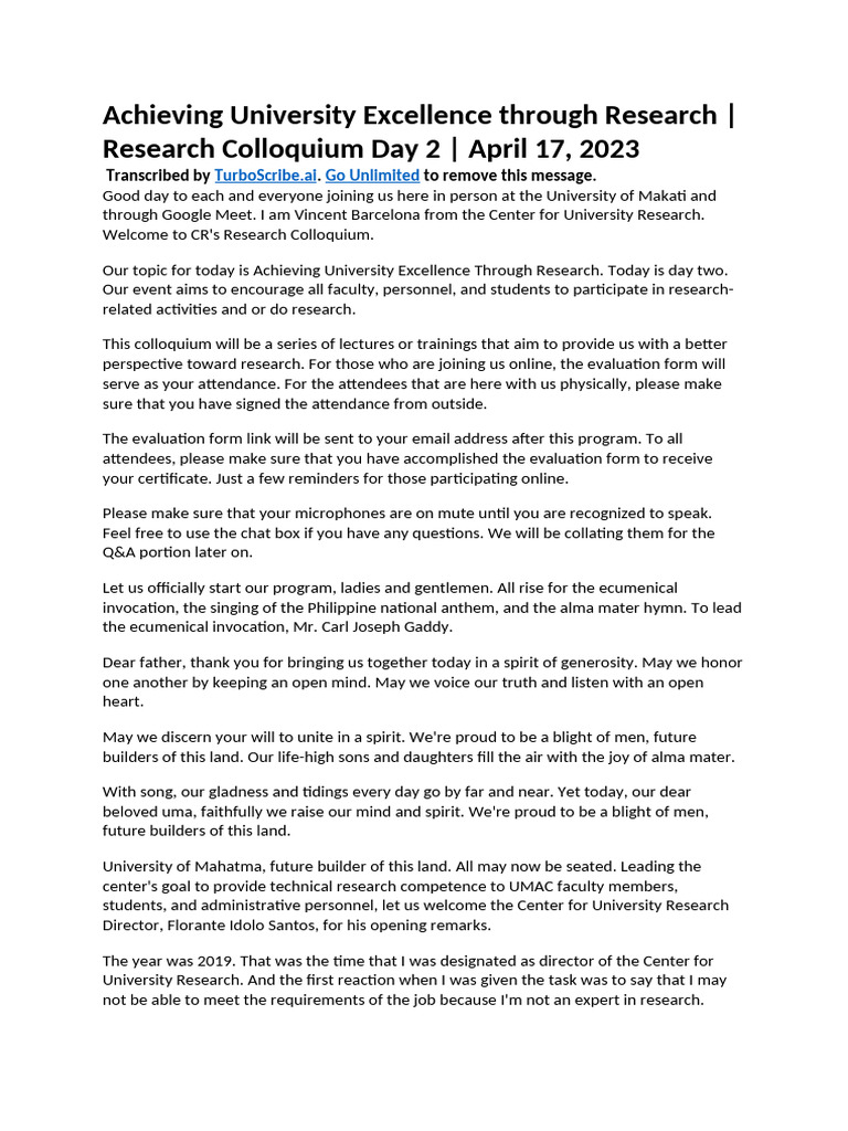 University Research Colloquium Day 2 | PDF | Global Health | University