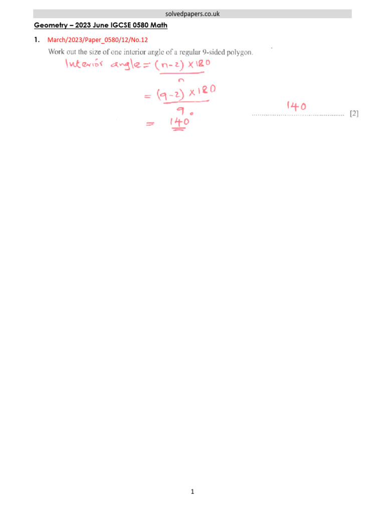 2023J Geometry IGCSE 0580 Math Solved | PDF | Mathematics