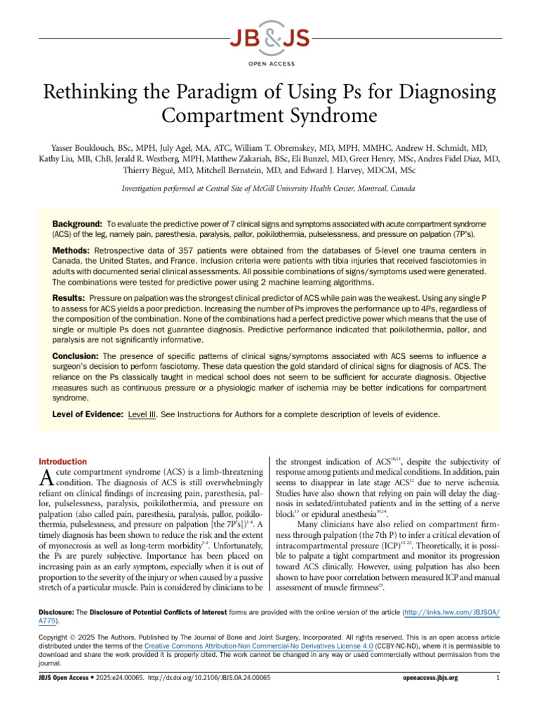 Rethinking the Paradigm of Using Ps for Diagnosing Compartment Syndrome ...