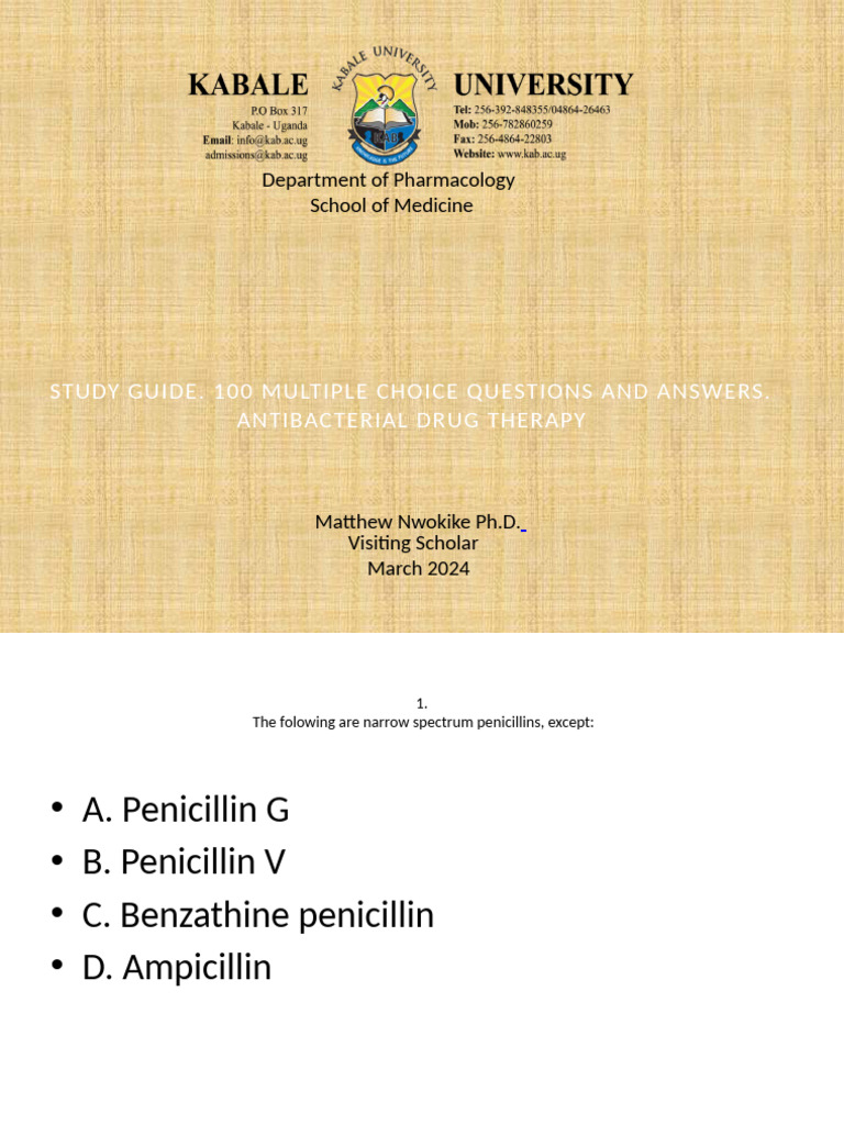 Antibacterial Drug Therapy Study Guide | PDF | Penicillin | Tuberculosis