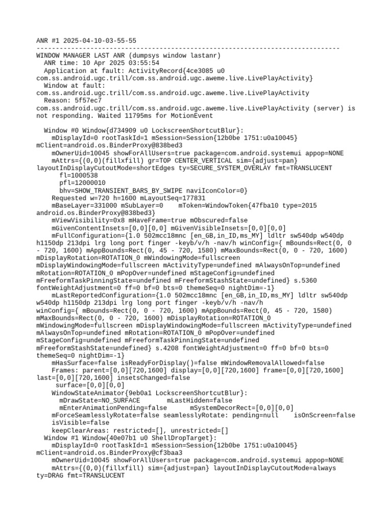 Dumpsys ANR WindowManager | PDF | Software | System Software