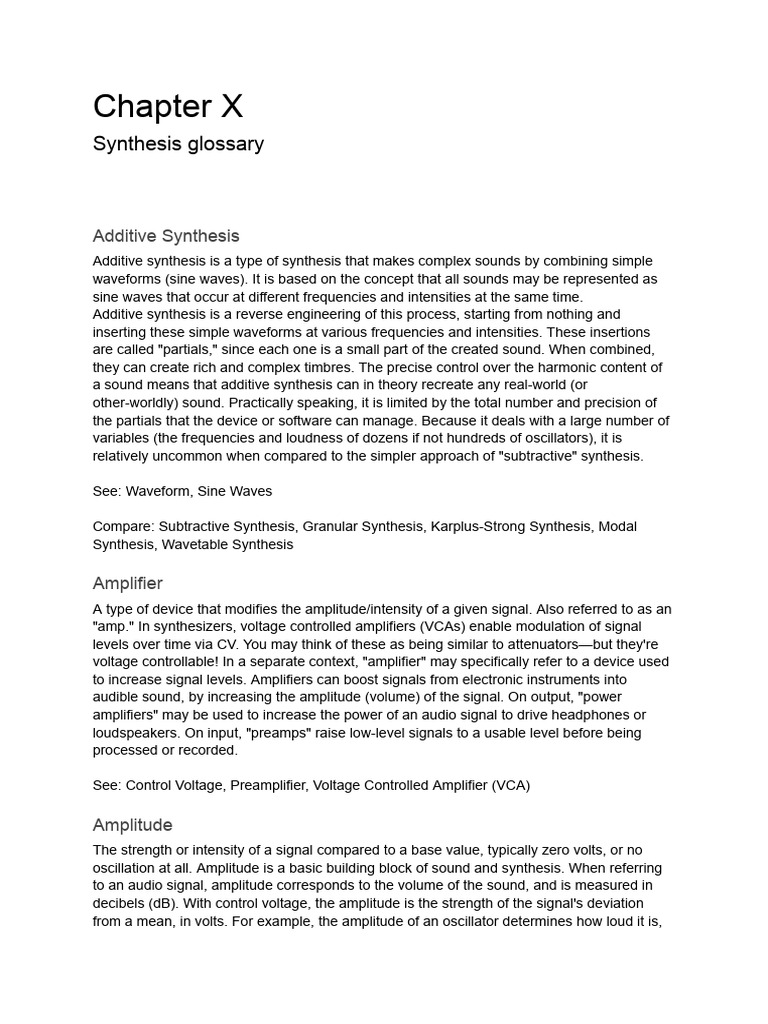 Ref. CHX Synthesis Glossary | PDF | Synthesizer | Amplitude