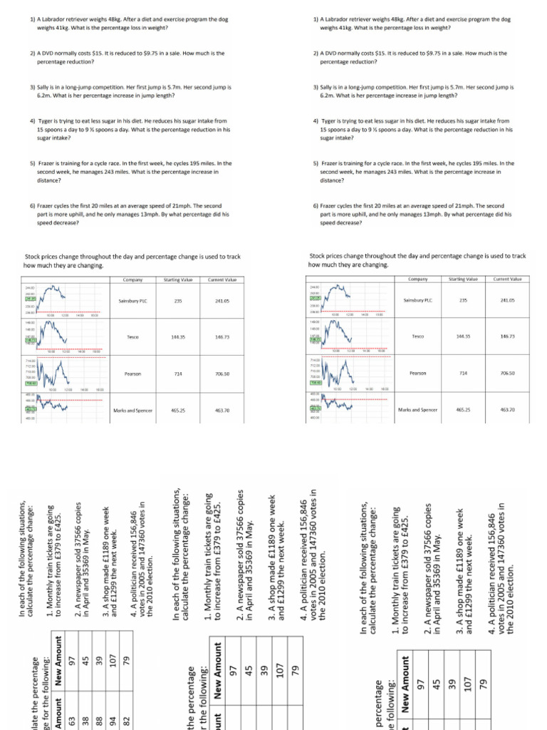 Percentage Change Worksheet | PDF