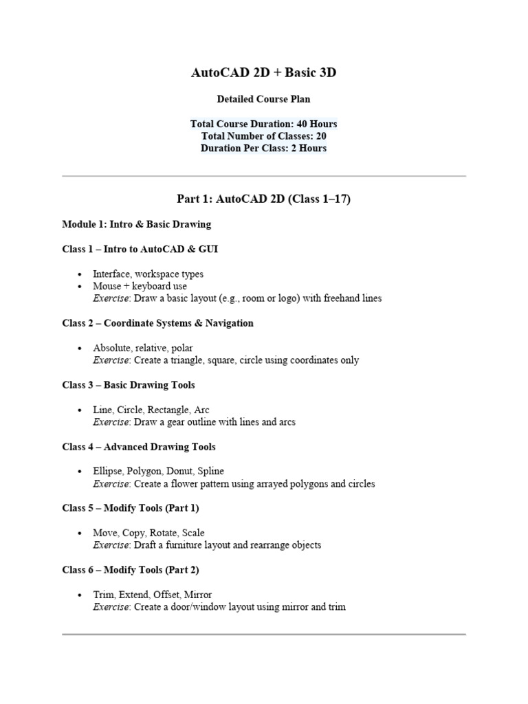 Auto CAD 2D+3D Course Plan | PDF | 3 D Computer Graphics | Page Layout