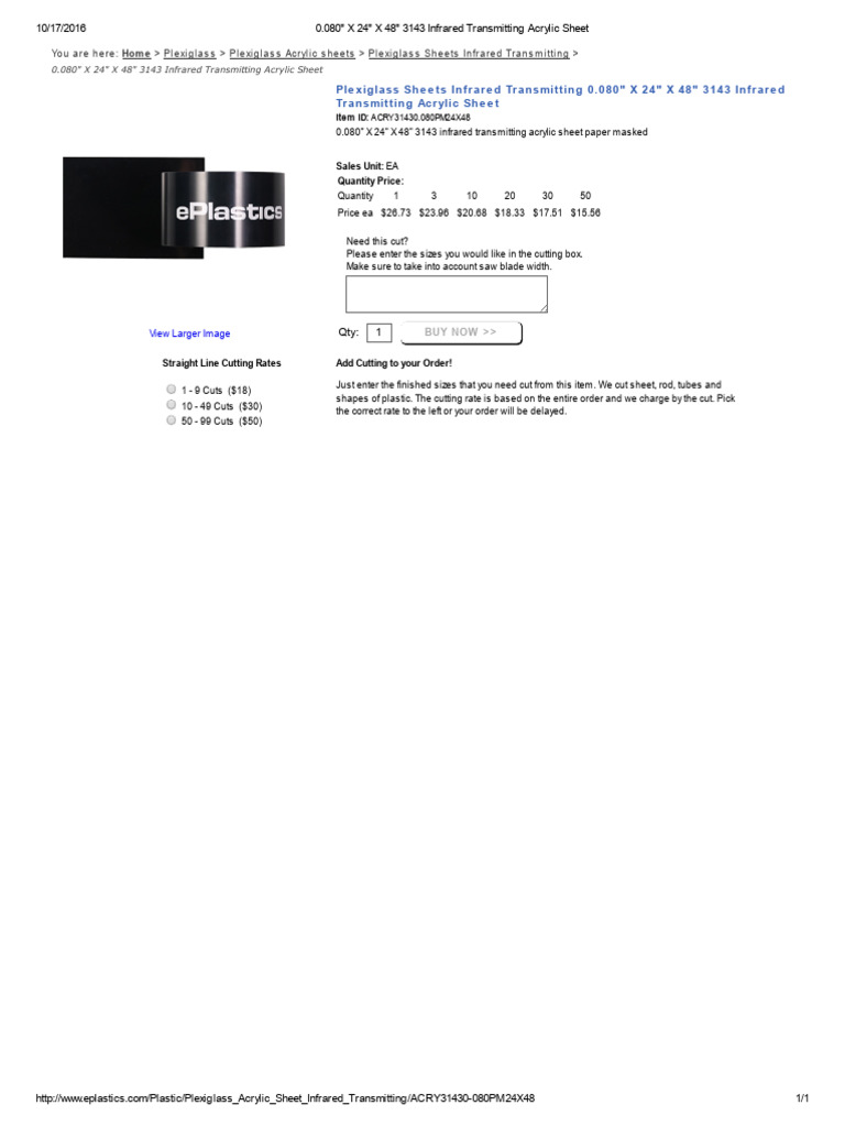 Infrared Transmitting Acrylic Sheet 48" | PDF