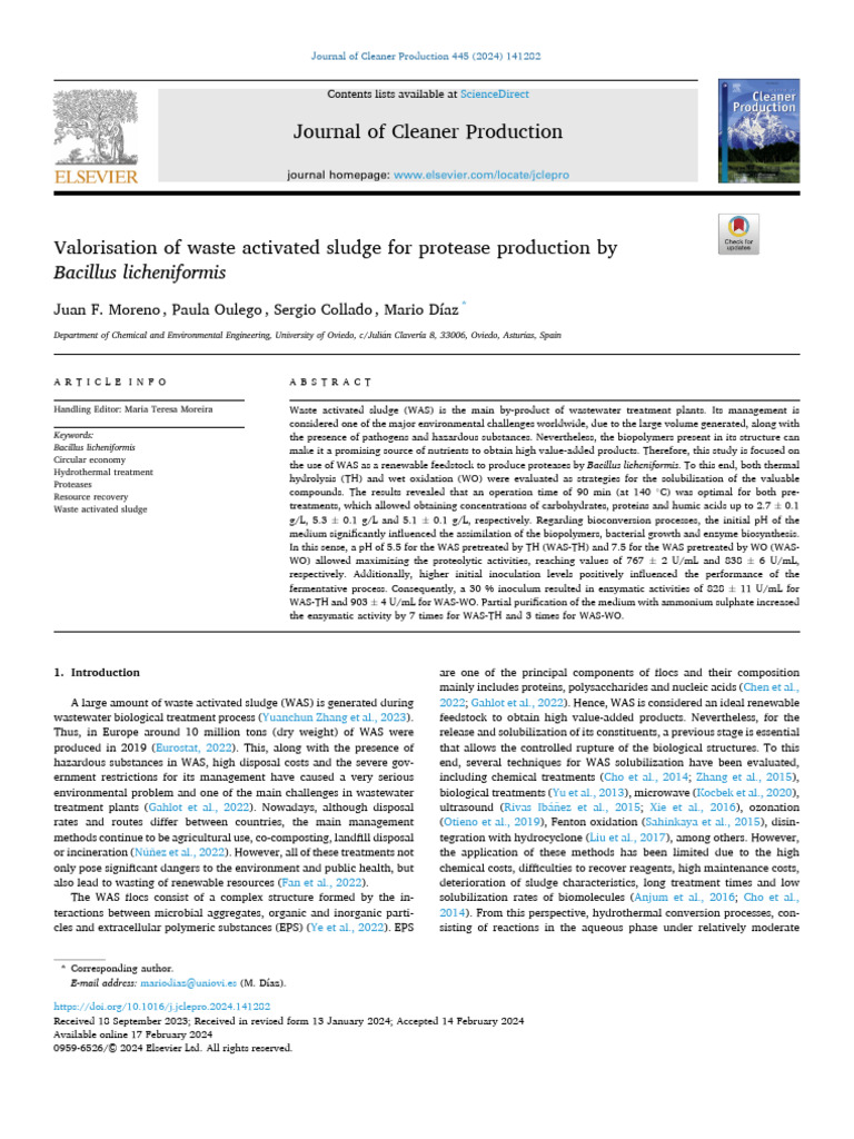 Valorisation of waste activated sludge for protease production by Bacillus licheniformis | PDF ...