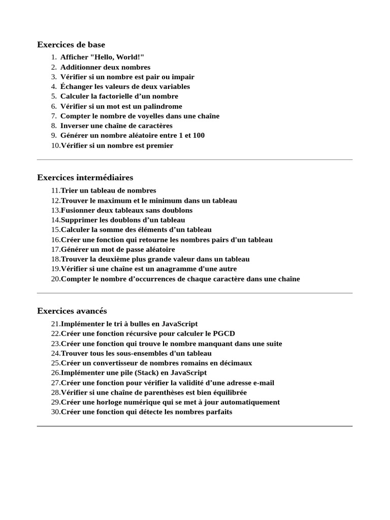 Exercices Javascript | PDF