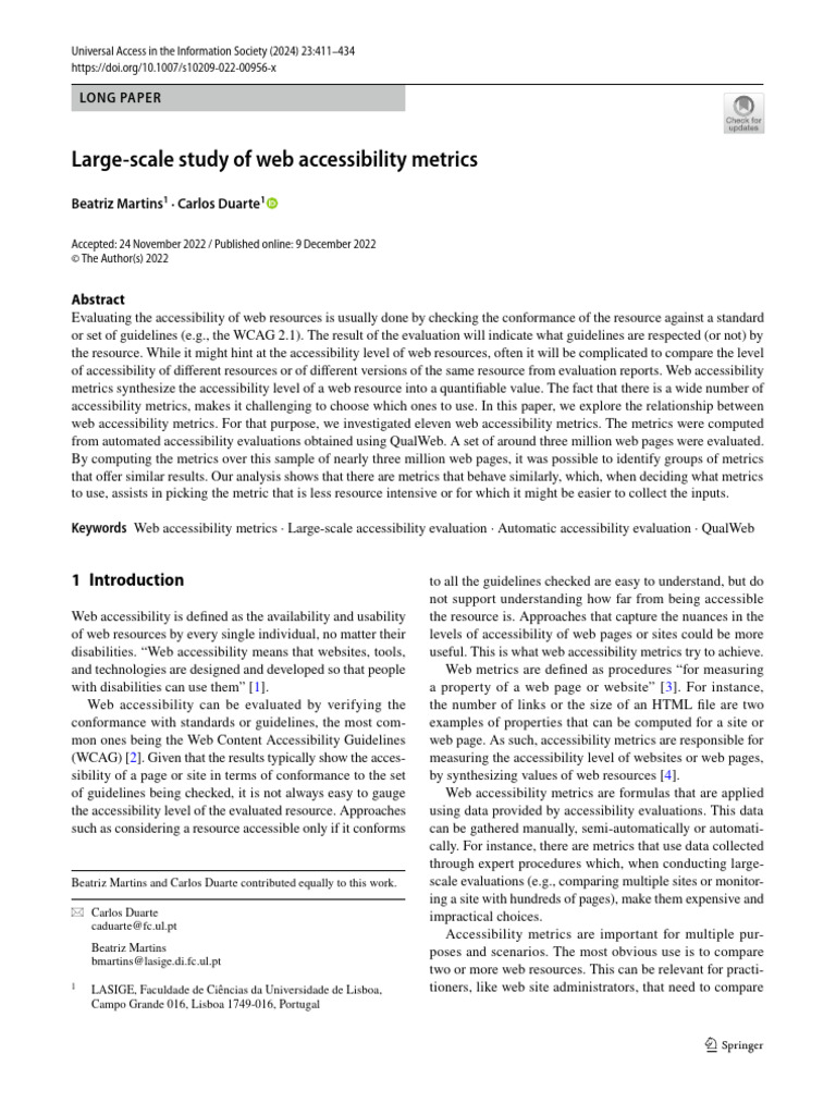 Large Scale Study of Web Accessibility Metrics: Beatriz Martins Carlos ...