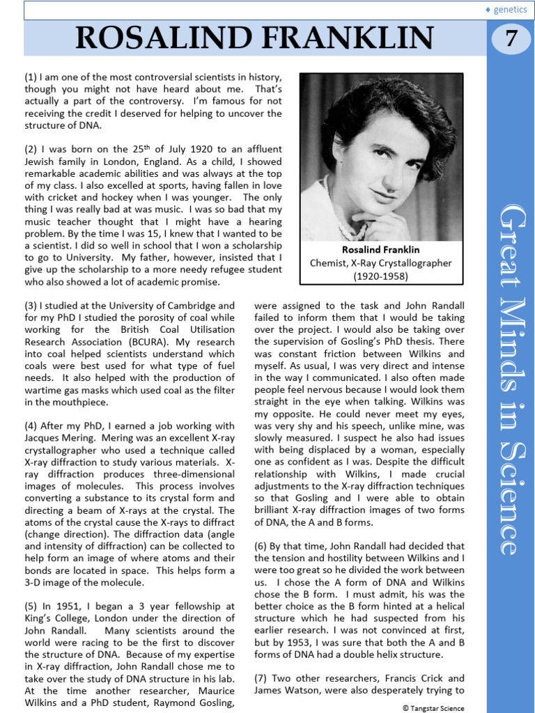 Rosalind Franklin: DNA Pioneer | PDF | James Watson | Francis Crick