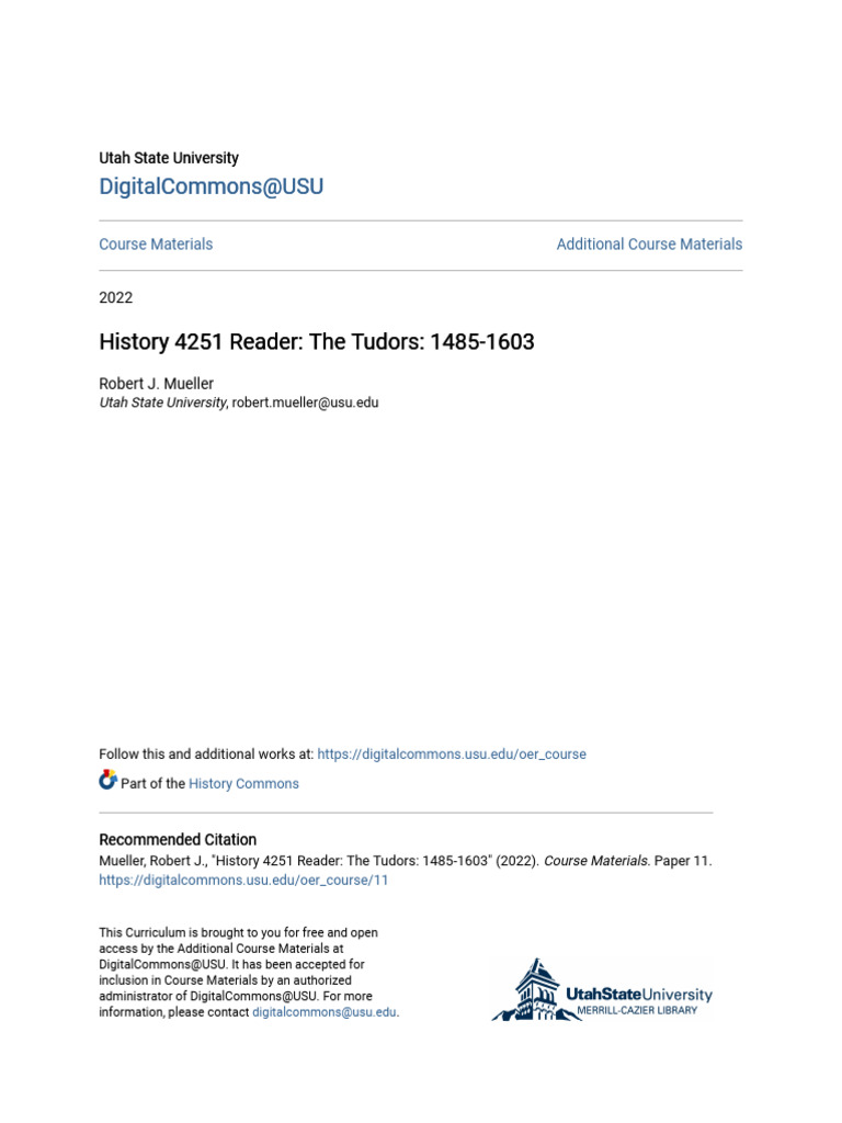 History 4251 Reader - The Tudors - 1485-1603 | PDF