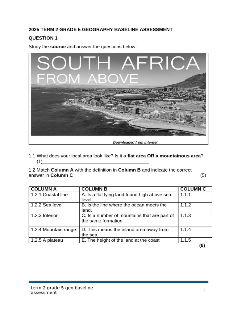 Grade 5 Term 2 Geography Assessment | PDF | Geography | Physical Geography