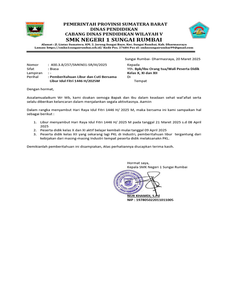 Surat Edaran Libur | PDF