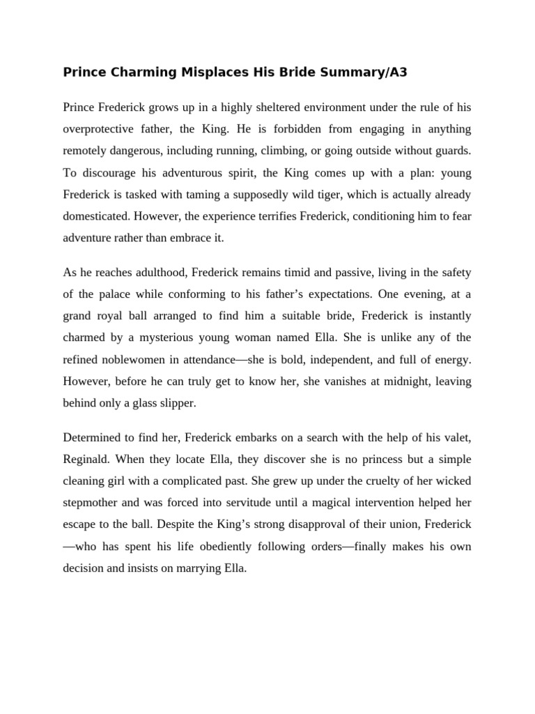 Prince Charming Misplaces His Bride Summary A3 | PDF | Cinderella