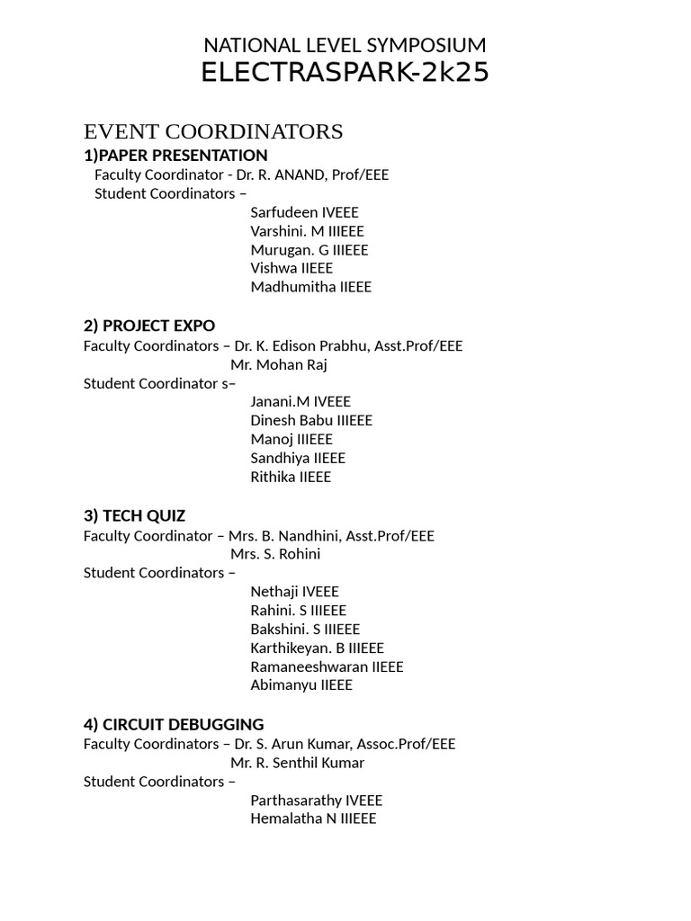 ELECTRASAPARK 2K25 COMMITTEE | PDF